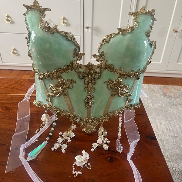 Sage Mint Green Marble Resin Mermaid Corset Bra Top Cosplay Costume ...