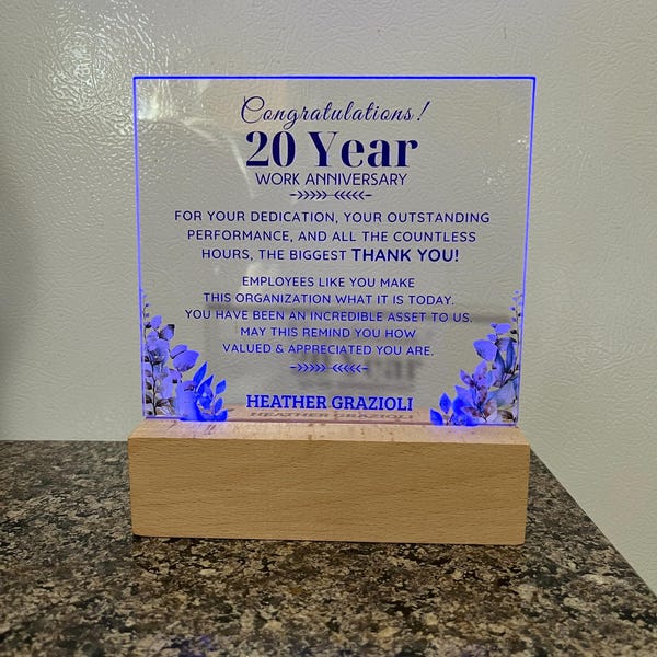 20 Years of Service Work Anniversary, Personalized Acrylic Plaque ...