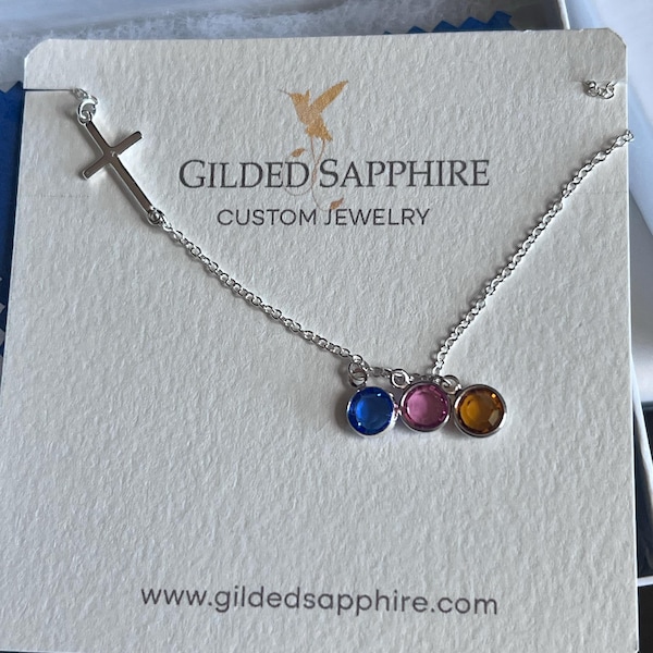 Birthstone Cross Necklace, Personalized Cross Necklace Gold or Sterling ...