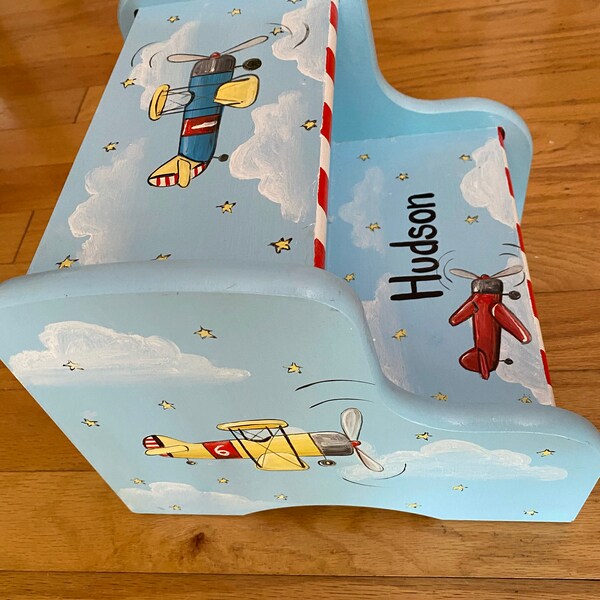 Bi-plane Step Stool, Hand Painted Kids Step Stools, Personalized Step ...