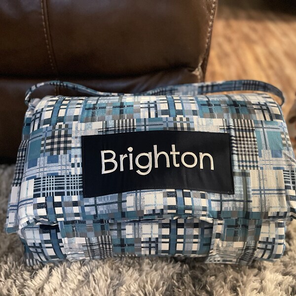 Boy Blue Madras Plaid Kids Nap Mat With Navy Minky Dot Blanket ...