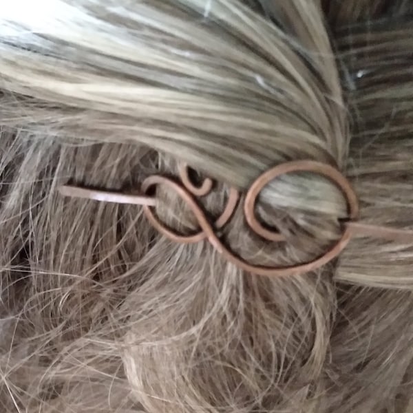 Celtic Spiral Hair Pin in Copper or Brass Barrette Hair Holder - Thin ...