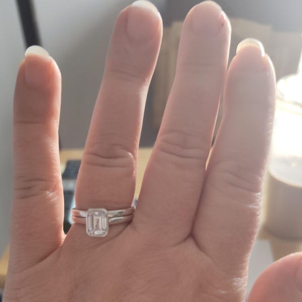 Princess Cut Half Bezel Set Solitaire With Bar Set Band Cz Diamond Ring ...