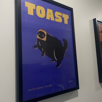 Blue Toast Cat Wall Print, Black Cat Wall Art, Cat Lover Gift, Digital ...