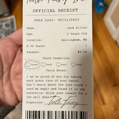 Editable Tooth Fairy Receipt Printable Certificate First Tooth Lost ...