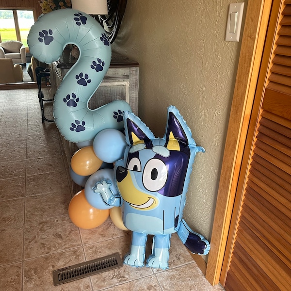 Bluey Number Balloon Tower | Giant 32" Inch Light Blue Balloon ...