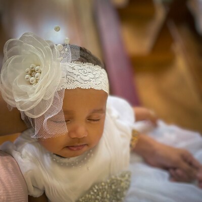 Baby Flower Hair Band for Baptism Christening Baby Ivory - Etsy UK
