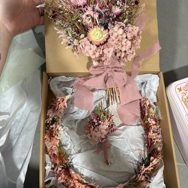 Wildflower Dried Flower Arrangement, Mauve Pink Tea Tree Whimsical ...