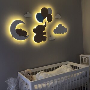 Set of 4 Baby Room Light, Nursery Wall Lamp, Elephant Lamp, Cloud Light ...