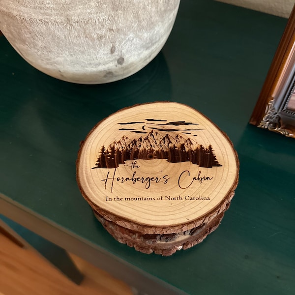Personalized Wood Coasters Tree Coaster Live Edge Bark Coaster Set ...