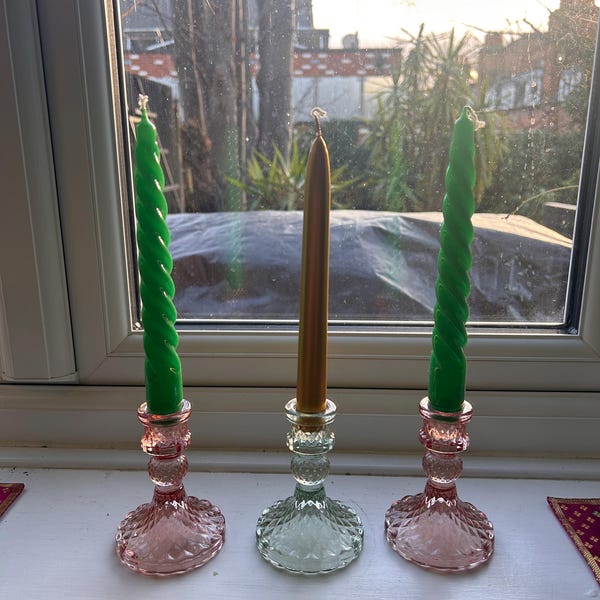 Coloured Cut Glass Candlestick - Etsy UK