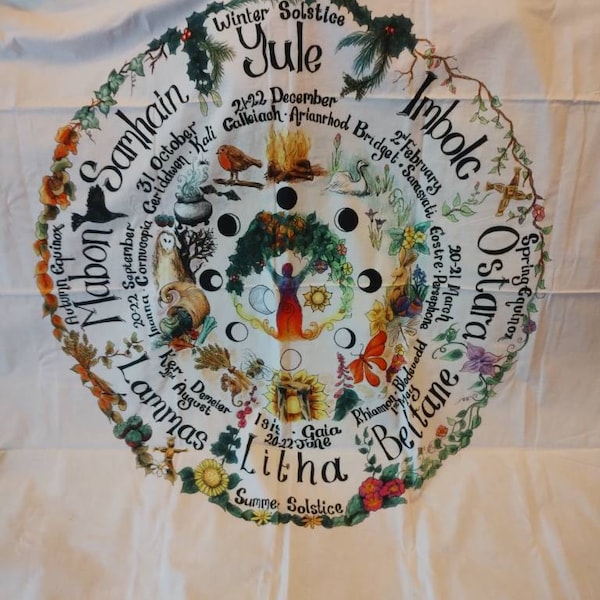 Wheel of the Year Pagan Altar Cloth Table Cloth Wall Hanging Wicca Scarf 100 Cm X 100 Travel ...