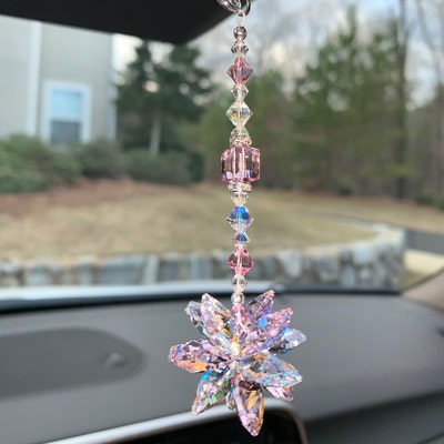 Pink Rear View Mirror Charm, Swarovski Crystal Car Mirror Charm ...