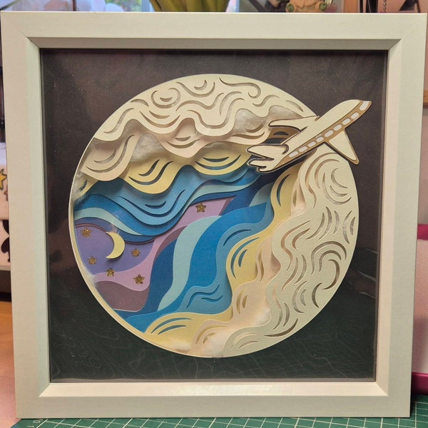 3D Layered Airplane SVG EPS, Travelling Shadow Box, Clouds 3D Svg ...