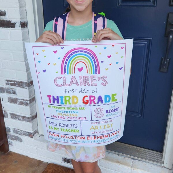 Editable First Day of 3rd Grade Sign, Rainbow First Day of School Sign ...