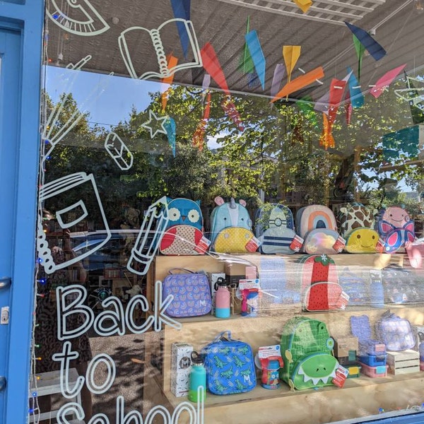 Back to School Illustrated Retail Window Vinyl. Shop Sign Vinyl Sticker ...