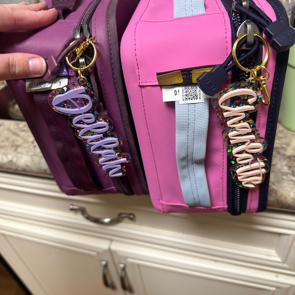 Personalized Acrylic Name Keychain: Polka Dot Backpack Tag - Etsy