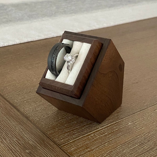 Wood Engagement Ring Box Unique Rotating Ring Box Small Ring Display ...