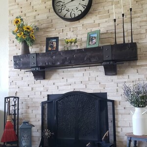 Rustic Fireplace Mantel With Metal Straps & Bolts, Custom Made to Order ...