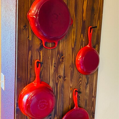 Handcrafted Solid Wood Wall Pot & Pan Rack Vintage Style Skillet Hanger ...