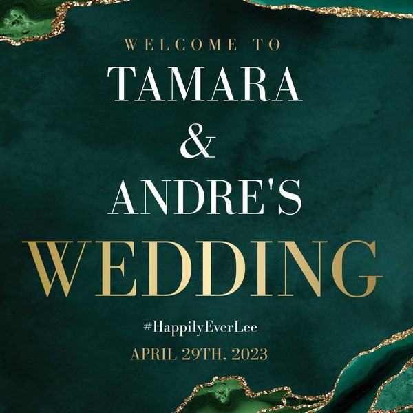 Emerald Green and Gold Welcome Sign, Green and Gold Agate Welcome ...