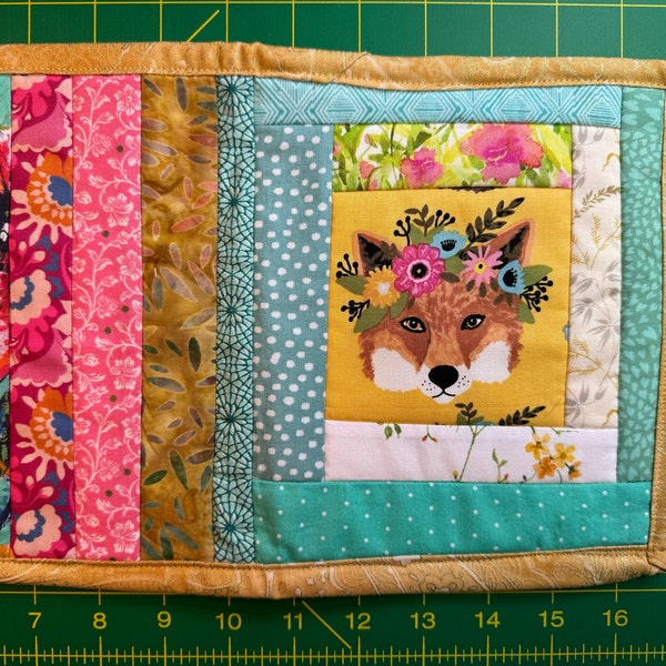 Hummingbird Quilted Table Topper, Handmade Patchwork Mini Quilt, Square ...