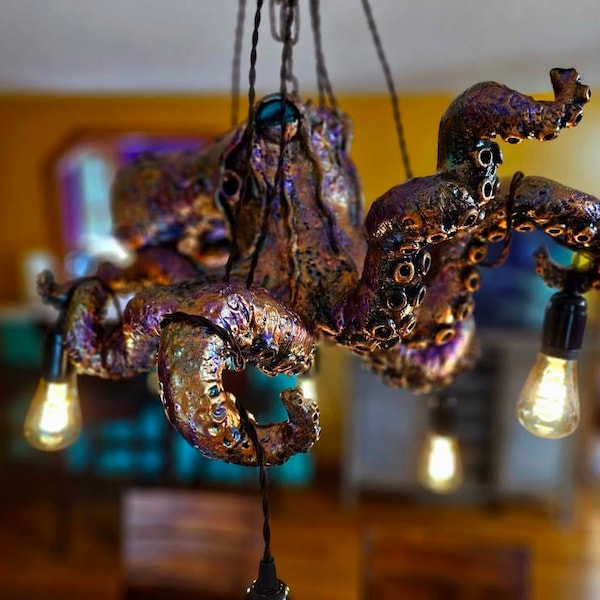 Handcrafted Octopus Chandelier, Statement Kraken Light, Suspended ...