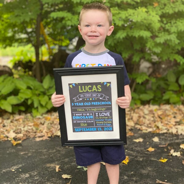 First Day of School Chalkboard Sign - Editable DIGITAL FILE - Blue and ...