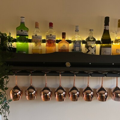 Large Grey Rustic Wooden Gin Rack to Hold 8 Balloon Glasses & 10 ...