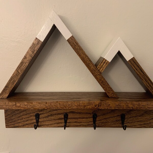 Mountain Key Holder With Shelf, Entryway Organizer With Hooks, Handmade ...