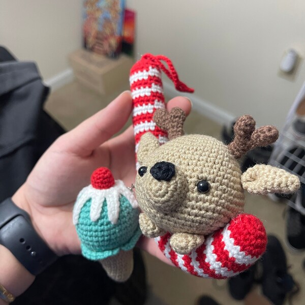 Christmas Hanging Reindeer With Candy, Handmade Amigurumi Reindeer ...