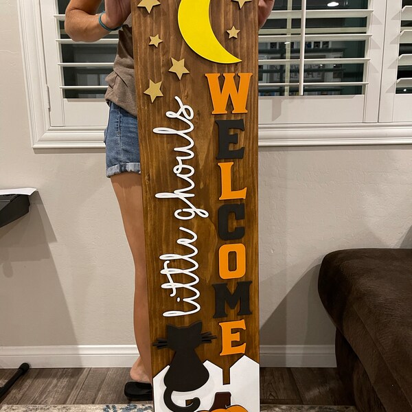 Halloween Night Porch Sign SVG, Little Ghouls Porch Sign SVG, Black Cat ...