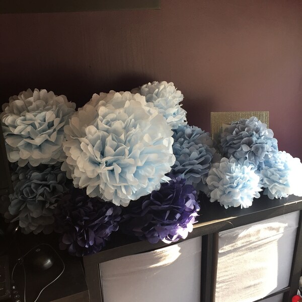 Blue Party Decorations Set | Paper Flowers | Tissue Pom Pom | Boys ...