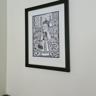 Ornament Original Linocut Print Lithuanian Handmade Lino Print by Odeta ...