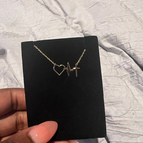 Dainty Heartbeat Necklace With Cross • Pulse of Love Pendant • Faithful ...
