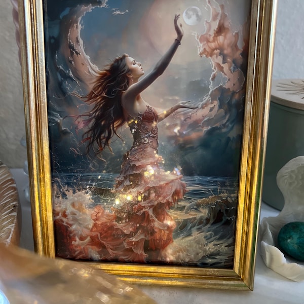 Aphrodite and Moon Art Print - Greek Goddess of Love Poster, Venus ...