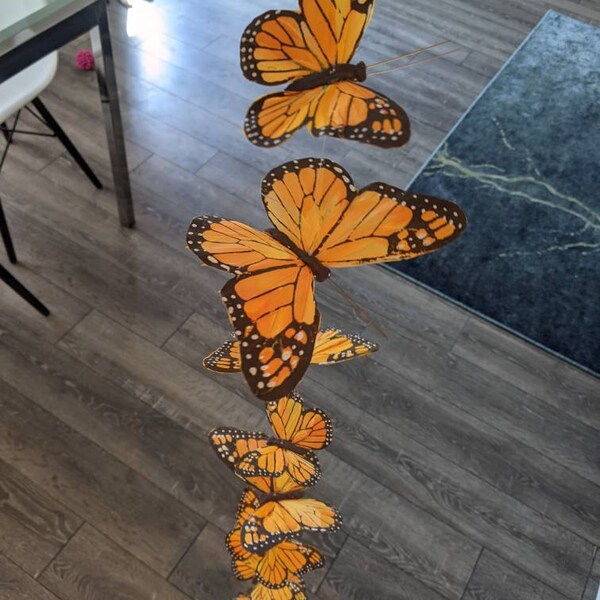 String Monarch Feather Butterflies Garland , Golden Yellow Artificial ...