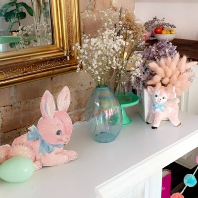 Vintage Style Sparkly Easter Bunny Standee Decor - Etsy