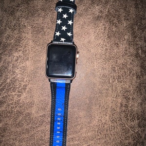 Thin Blue Line Apple Watch Band, Police Watch Band, Faux Leather Watch ...