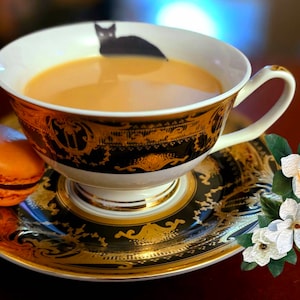 Gorgeous Black and Gold Tea Set, Bat, Cat, Crow and Moth Design ...