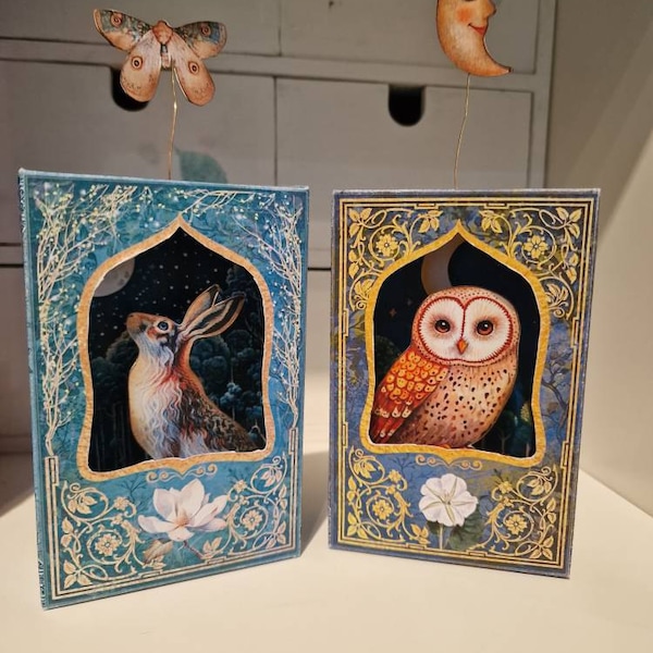 3 Foldable Diorama Boxes, Hare, Owl, Fox, Forest Woodland Animals ...