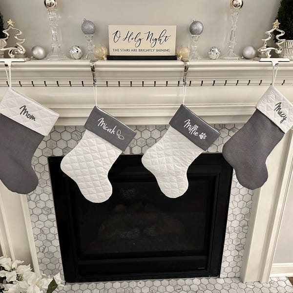 Christmas Stocking. Personalized Christmas Stocking. Gray Silver Burlap ...