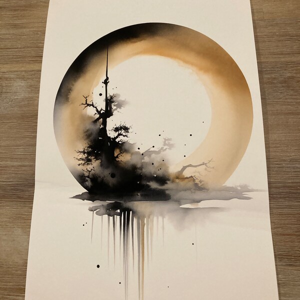 Zen Circle, Enso Circle, Enso Wave, Zen Wall Art, Neutral Abstract Art ...