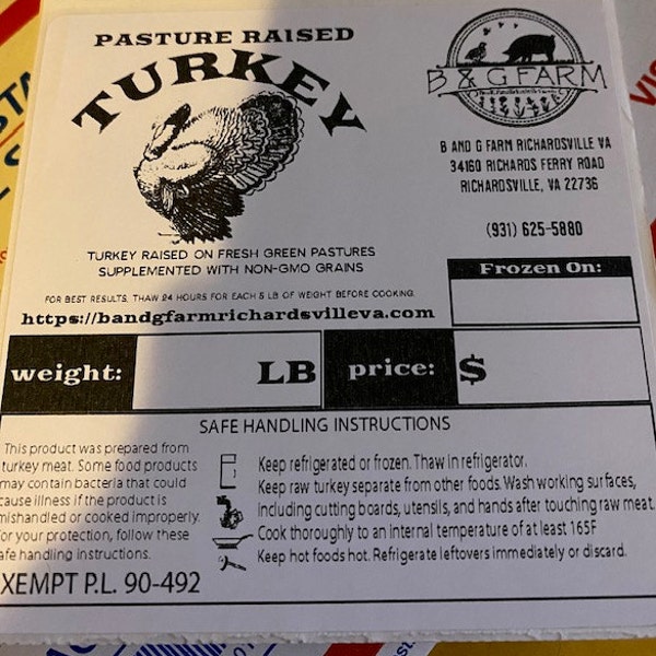 QUAIL Poultry Custom Processing Label PL 90-492 EXEMPT Farm Raised ...