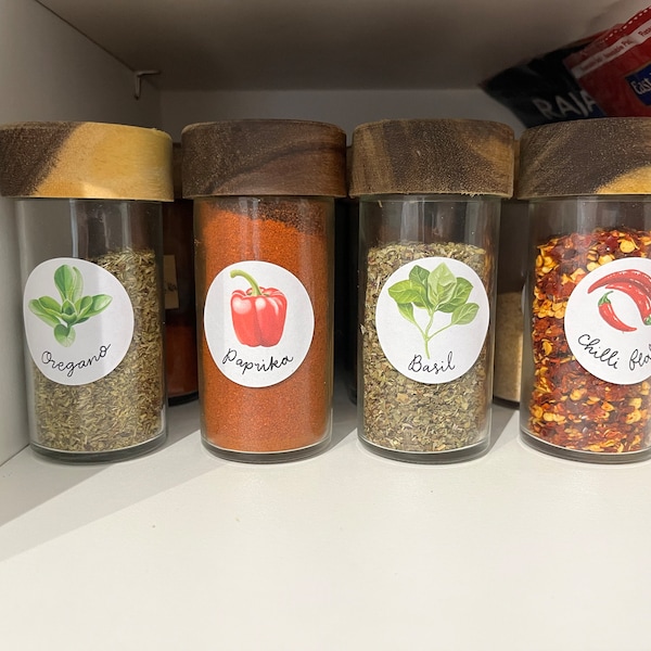 Herbs and Spices Stickers, A4 Sheet of 35 Circular Stickers With ...