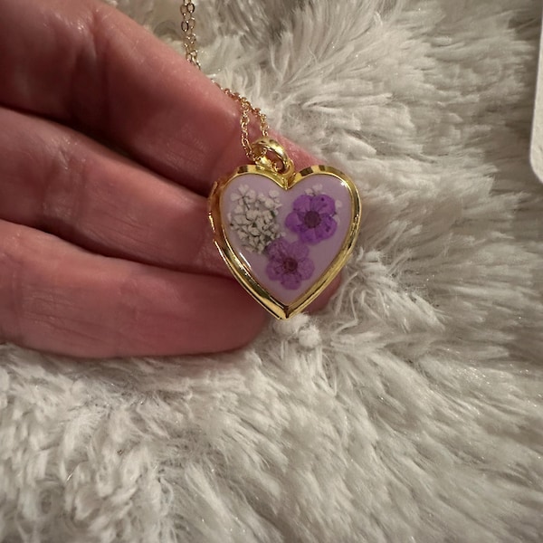 Handmade Pressed Flower Lily Heart Locket Necklace Floral Locket With ...