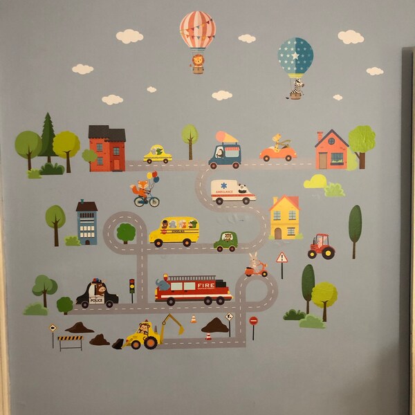 Transportation Wall Decal, Vehicles Cars and Animals Wall Sticker ...