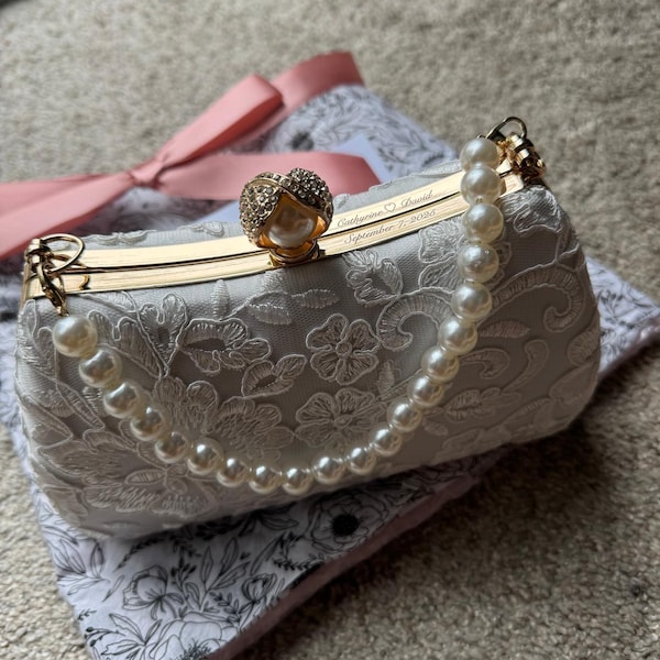 Personalized Pearl Clutch Bag, Pearl Evening Bag, Bridal Clutch With ...