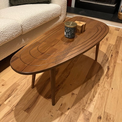 Wooden Oval Coffee Table Side Table, Rustic Mid Century Center Table ...