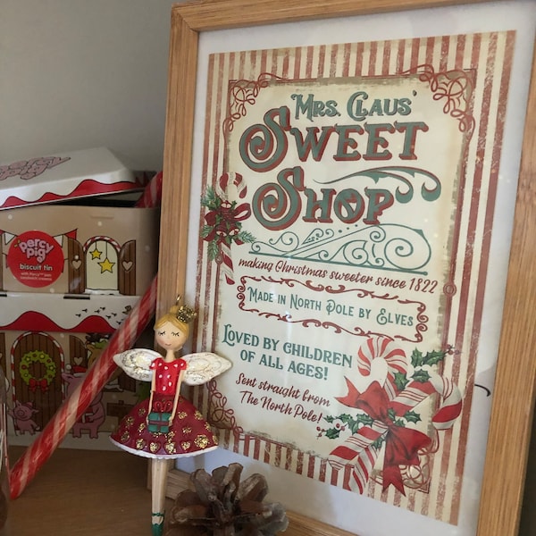 Retro Christmas Sweet Shop Sign, Christmas Candy Canes Sign, Mrs Claus ...